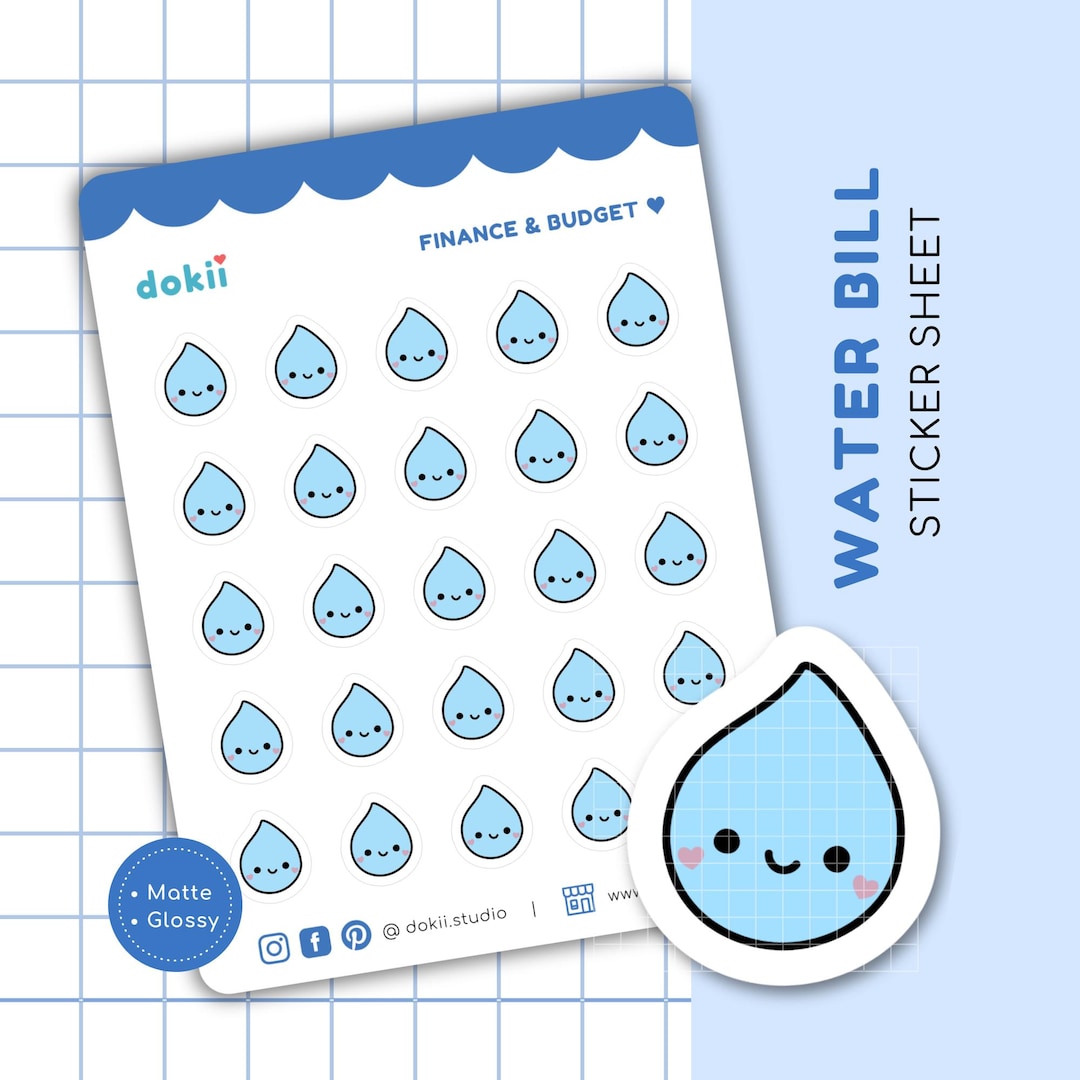 Cute Water Bill Planner Stickers | Water Planner Stickers Water Tracker ...