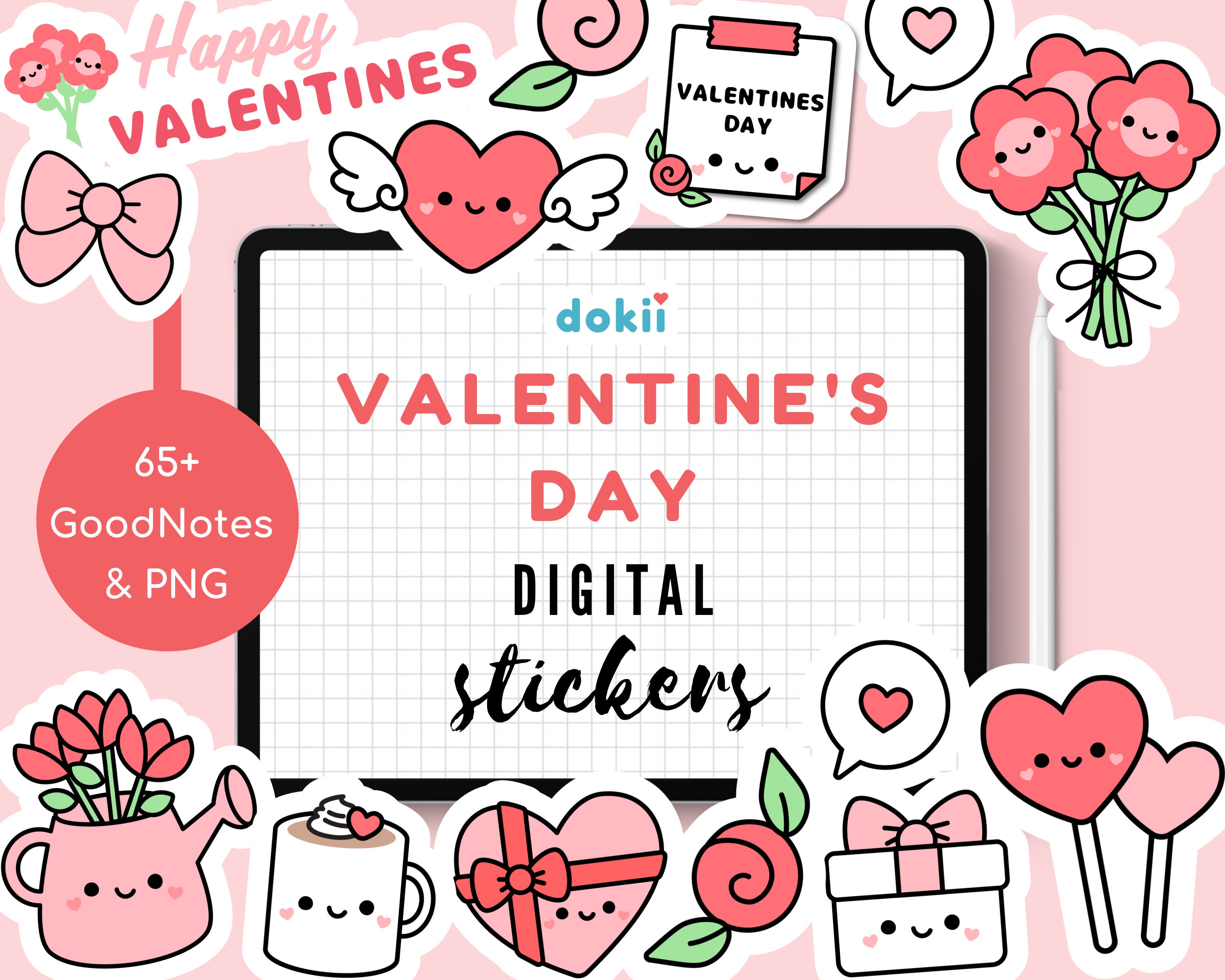 Cute Valentine's Day Digital Sticker Pack 65 Kawaii - Etsy