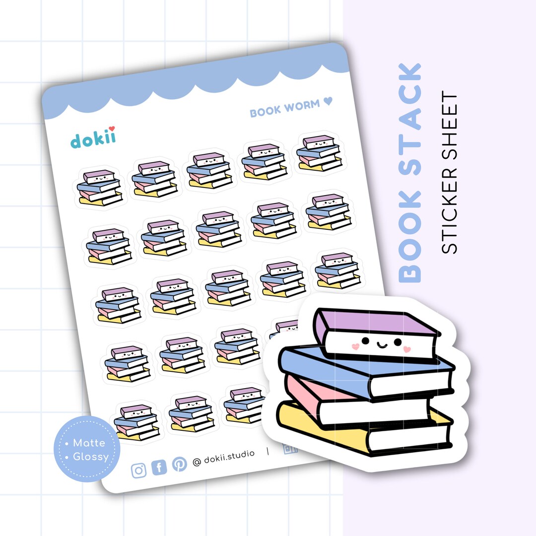 Cute Book Stack Sticker Sheet | Book Planner Stickers Reading Trackers ...