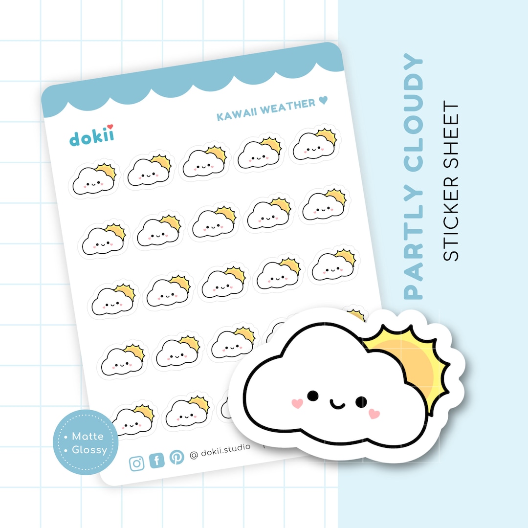Partly Cloudy Sticker Sheet | Cute Weather Planner Sticker Partly ...