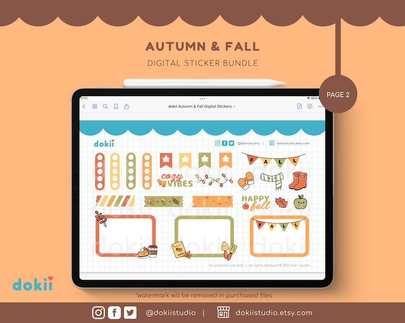 Kawaii Autumn Digital Stickers | 65+ Cute Cozy Fall Pre-cropped Pngs ...
