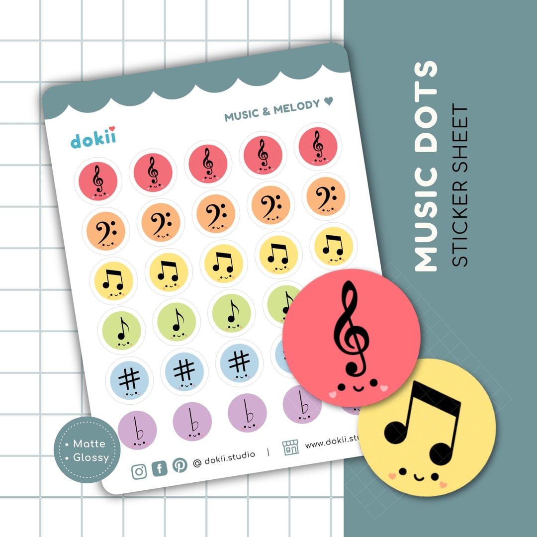 Rainbow Music Notes Sticker Sheet | Cute Music Planner Stickers Music ...