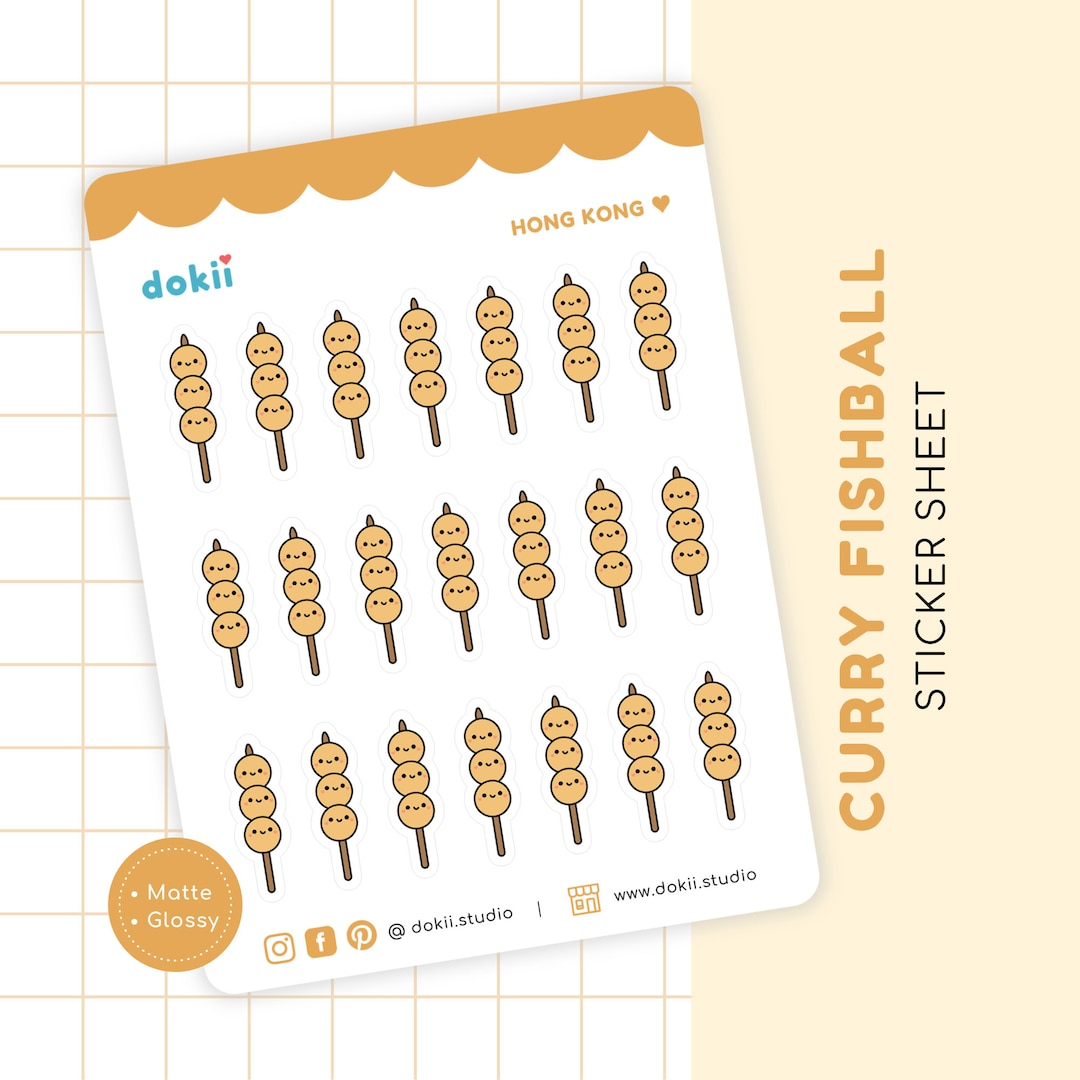 Kawaii Curry Fishball Sticker Sheet Cute Hong Kong Street Snacks ...