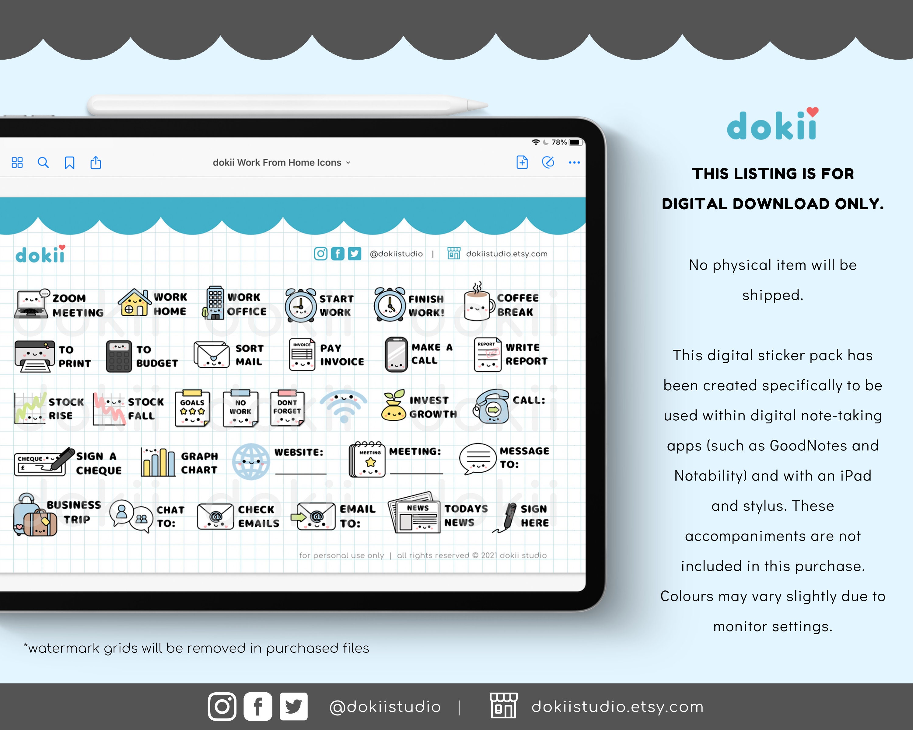 Cute Work From Home Digital Sticker 31 Kawaii Business - Etsy