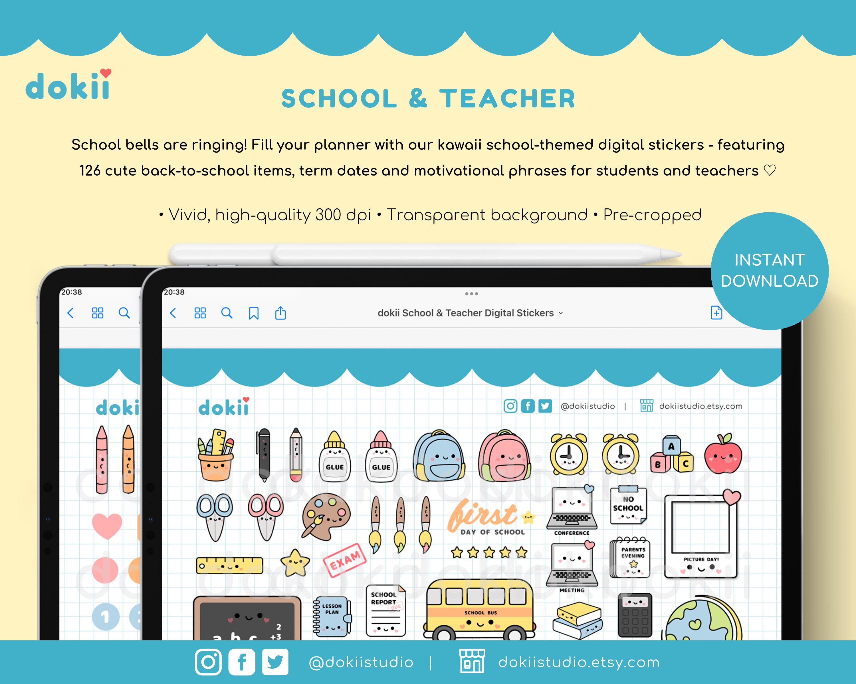 Kawaii School & Teacher Digital Stickers 126 Cute - Etsy