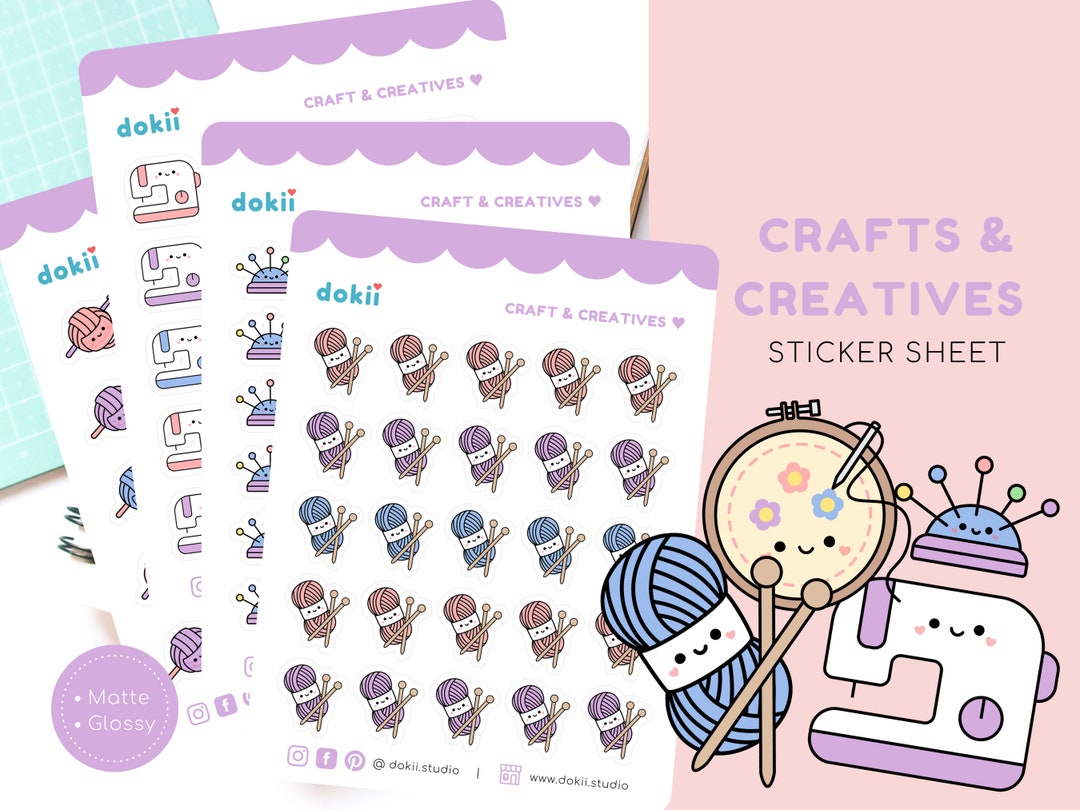 Kawaii Craft Sticker Sheets | Cute Knitting Stickers, Crocheting ...