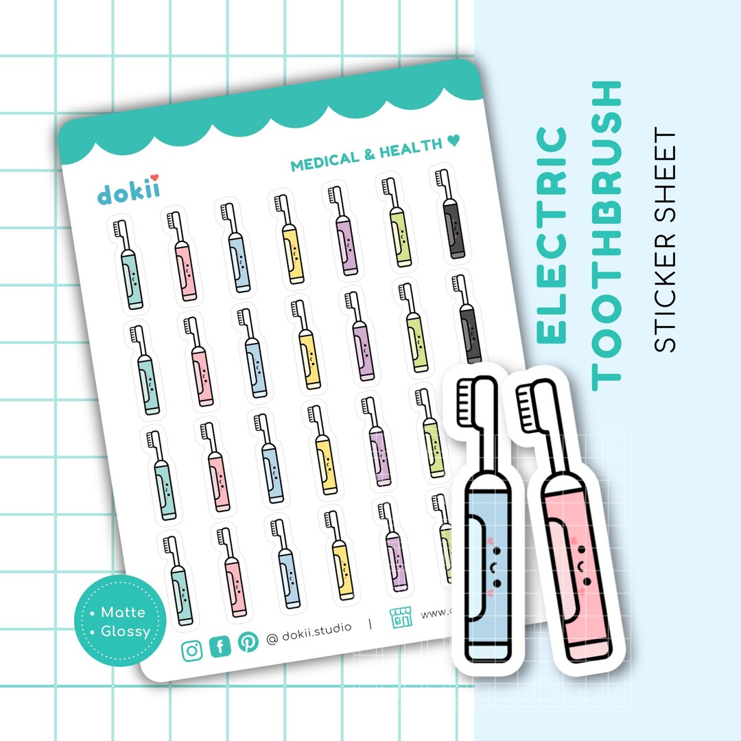 Cute Electric Toothbrush Sticker Sheet | Electric Toothbrush Planner ...