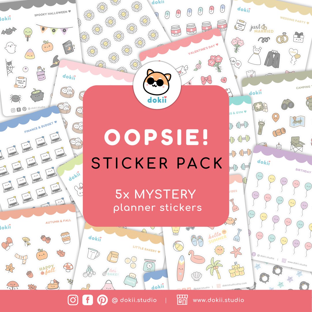 OOPSIE! Sticker Sheet Bundle | 5x Cute Mystery Planner Stickers Kawaii ...