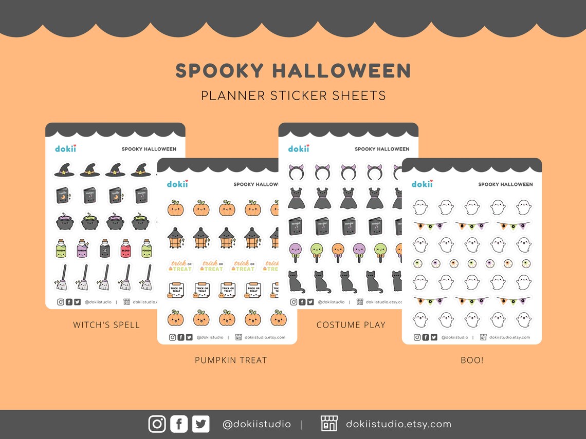 Kawaii Ghost Sticker Sheet | Cute Ghost Planner Stickers Halloween ...