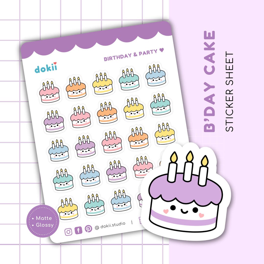 Birthday Cake Sticker Sheet | Cute Birthday Cake Planner Stickers ...