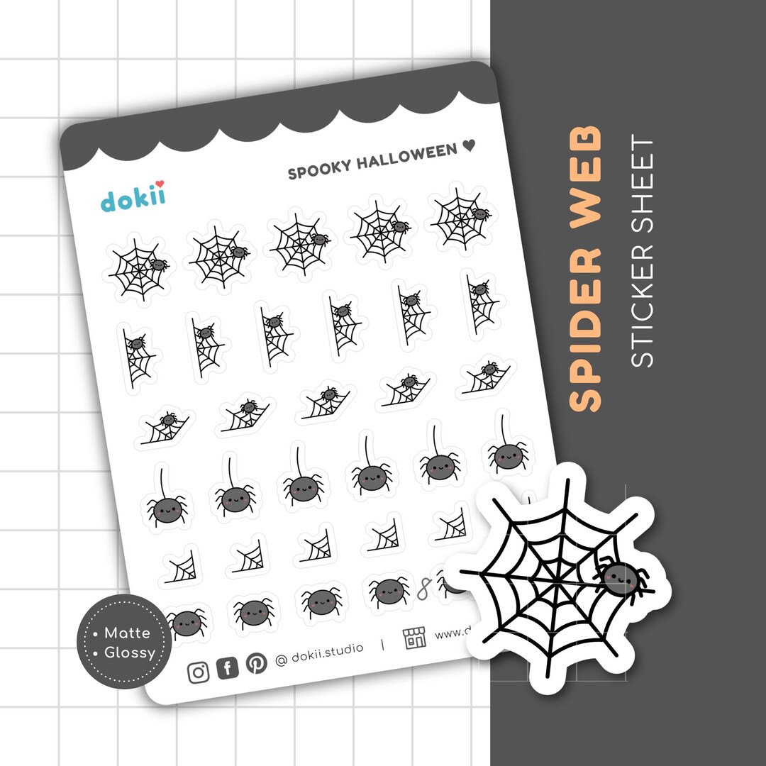 Kawaii Spider Web Sticker Sheet | Cute Halloween Planner Sticker Spider ...