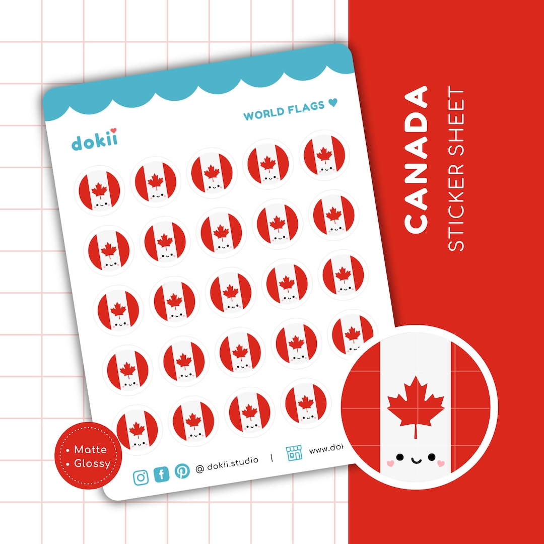 Canada Flag Sticker Sheet | Cute Canadian Flag Planner Stickers ...