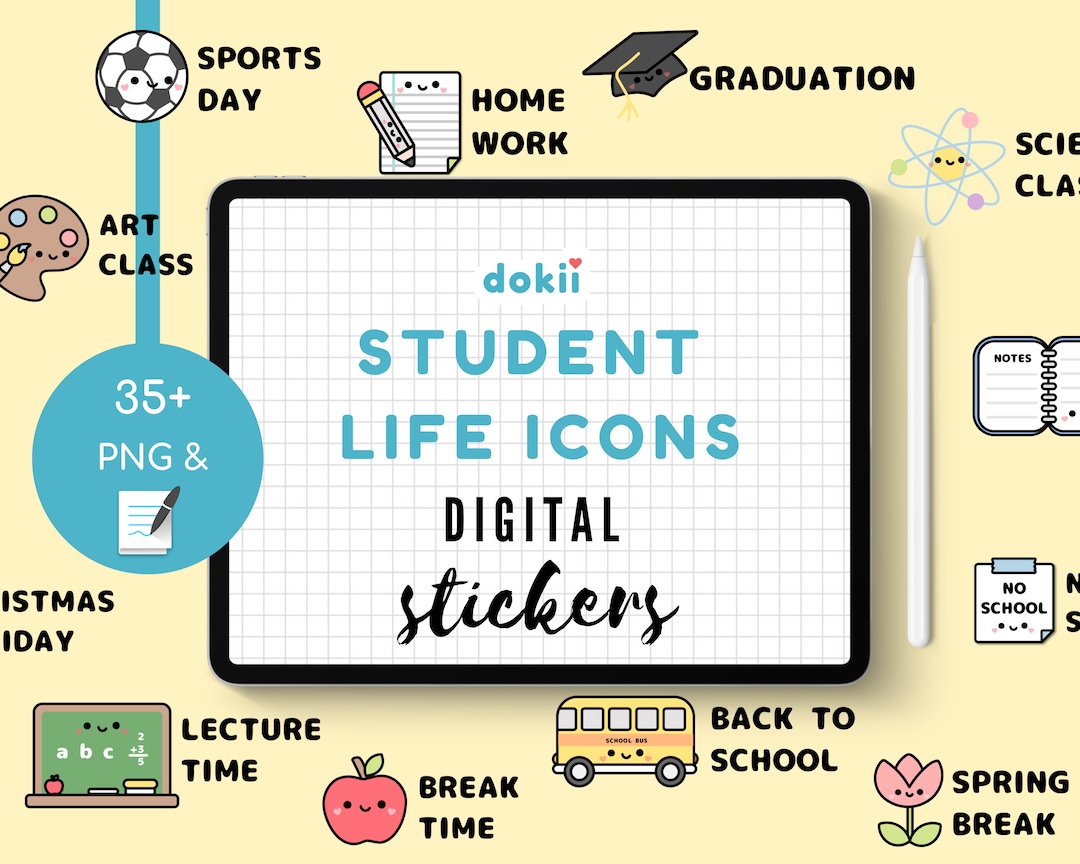 Kawaii Student Life Digital Stickers | Cute Back to School Icons ...