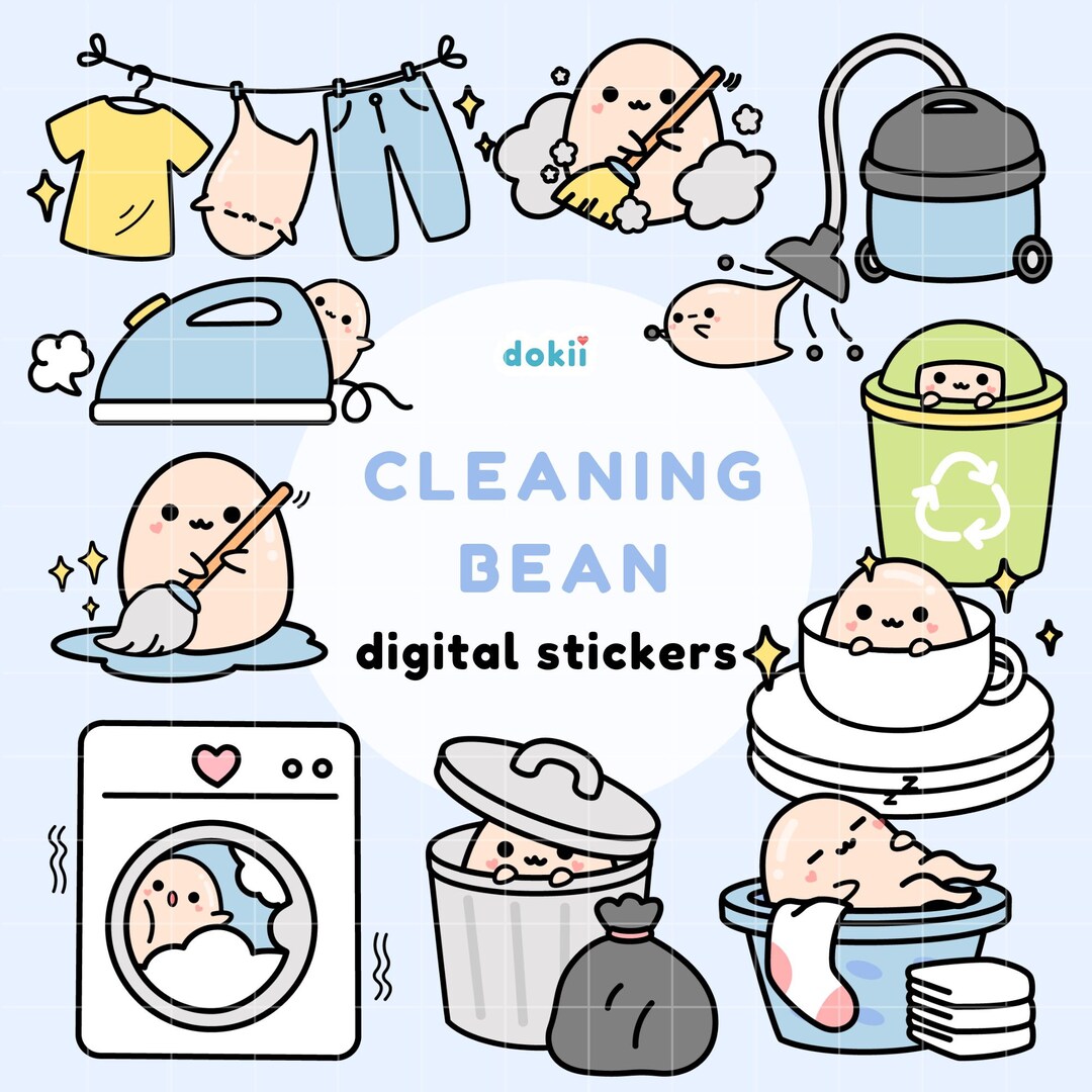 NEW! Cute Cleaning Digital Stickers PNG Clipart | 10 Cleaning Goodnotes ...