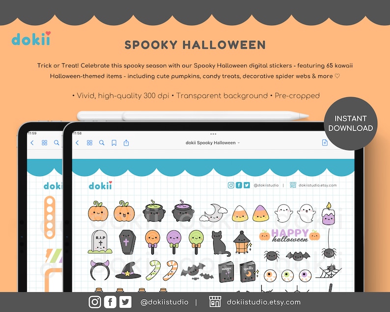 Cute Halloween Digital Stickers | Kawaii Halloween Stickers, Halloween ...
