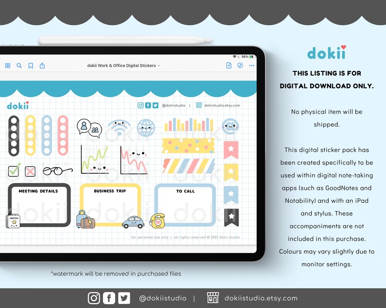 Kawaii Work & Office Digital Stickers 59 Cute Business Icons - Etsy