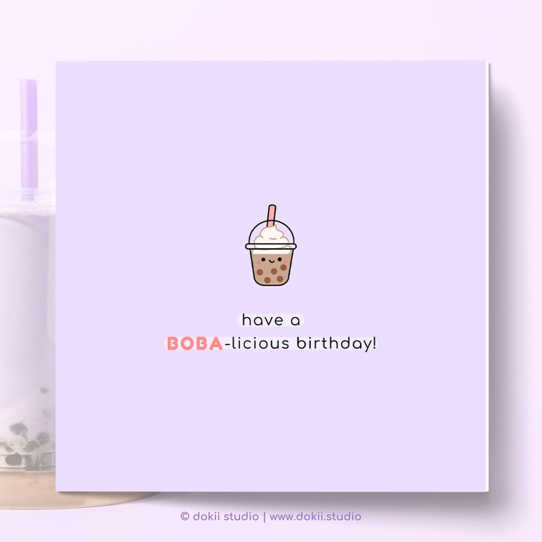 Cute Bubble Tea Card Funny Boba Tea Birthday Card Kawaii Bubble Tea ...
