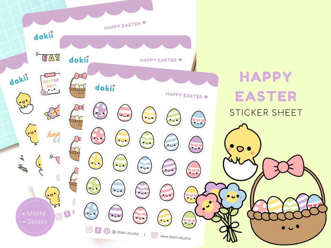 Kawaii Happy Easter Sticker Sheet | Cute Easter Planner Sticker April ...