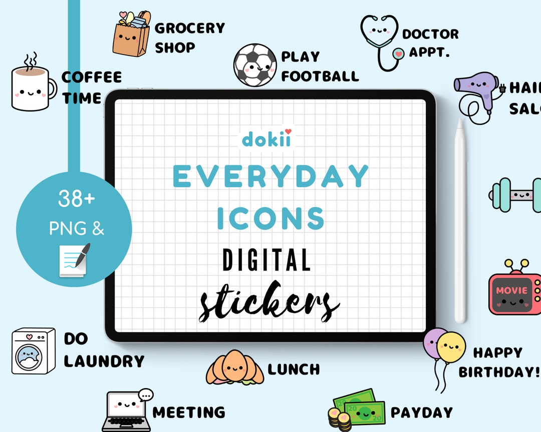 Kawaii Everyday Digital Stickers | Cute Daily Icons Goodnotes Pre ...
