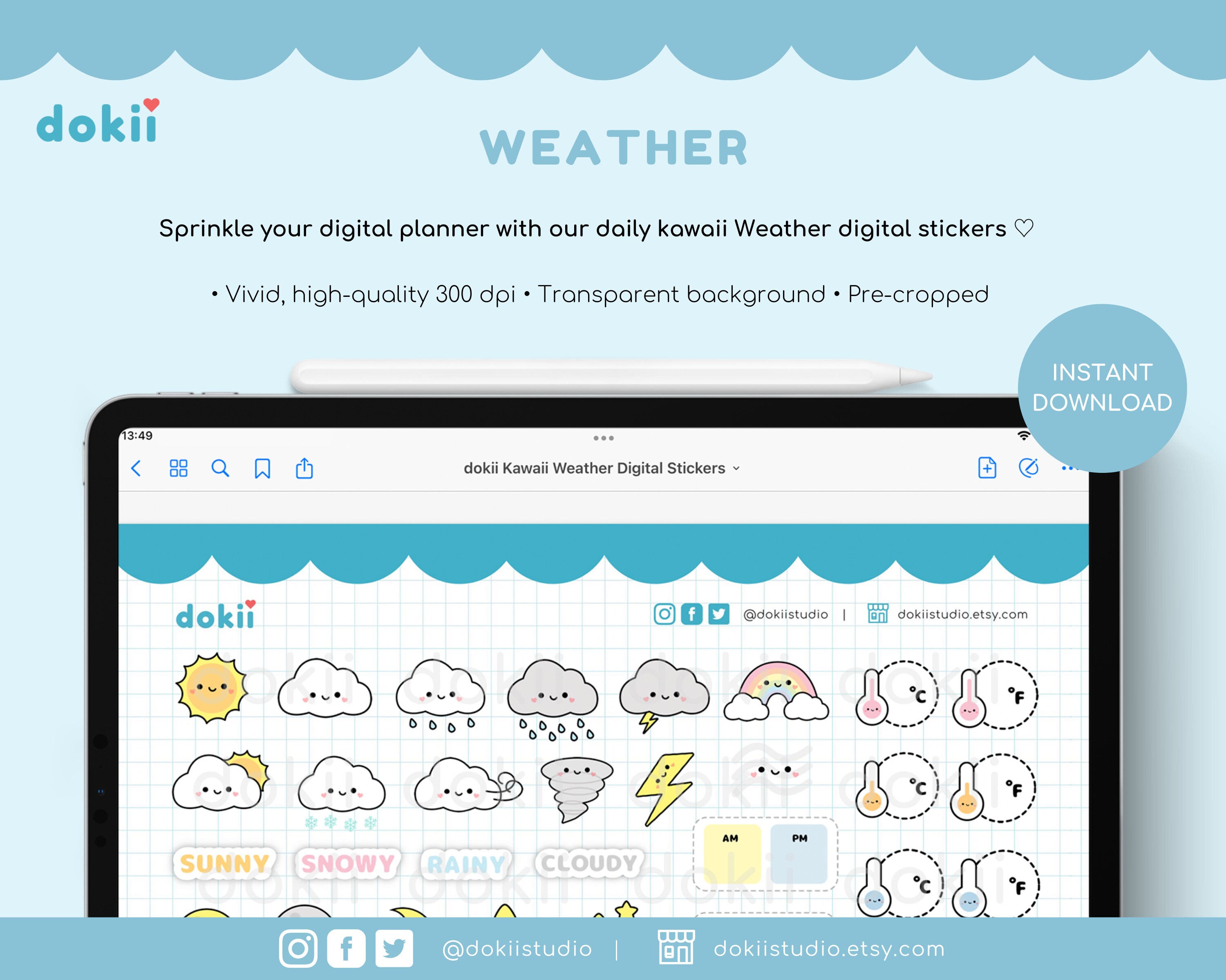 Kawaii Weather Digital Sticker Bundle 37 Cute Pre-cropped - Etsy