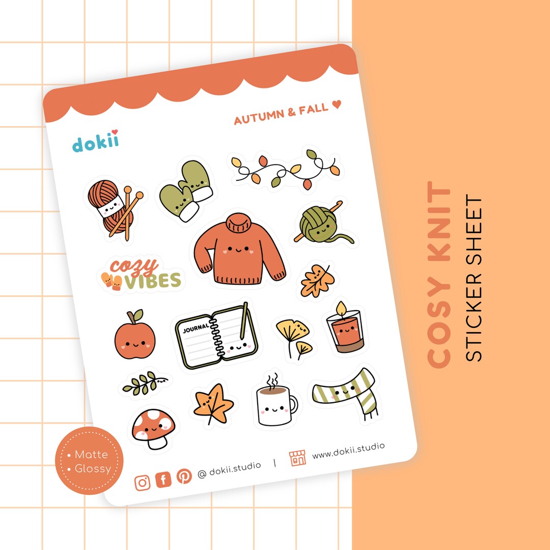 Kawaii Cosy Knit Sticker Sheet | Cute Autumn Stickers Fall Knitting ...