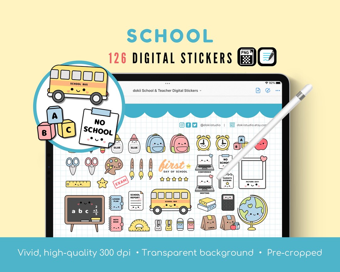 Cute School Digital Stickers | 126 Back-to-school Stickers PNG Pre ...