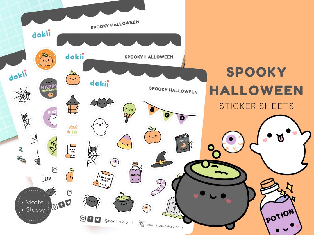 Kawaii Halloween Sticker Sheet | Cute Spooky Season Planner Sticker ...