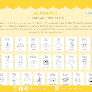 Kawaii 26 Alphabet Colouring Page, Cute A to Z Printable PDF Colouring ...