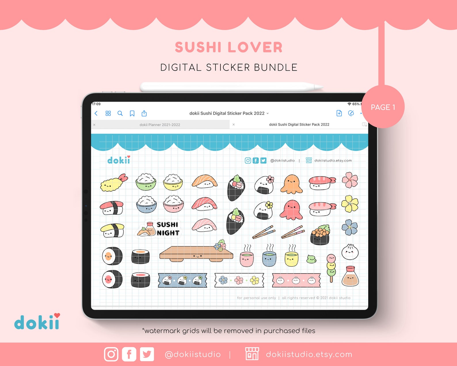 Kawaii Sushi Lover Digital Sticker 40 Cute Japanese Food - Etsy