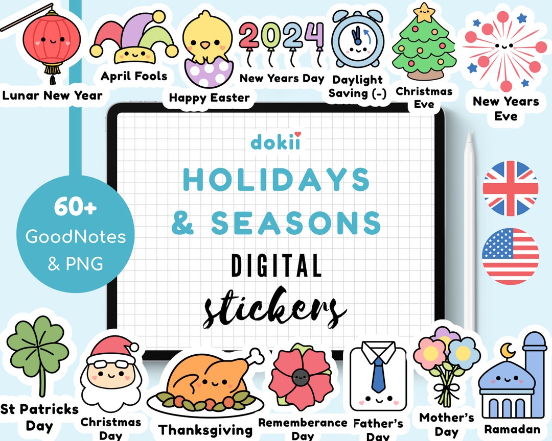 NUEVO 60 pegatinas digitales de días festivos / Lindas pegatinas de ...