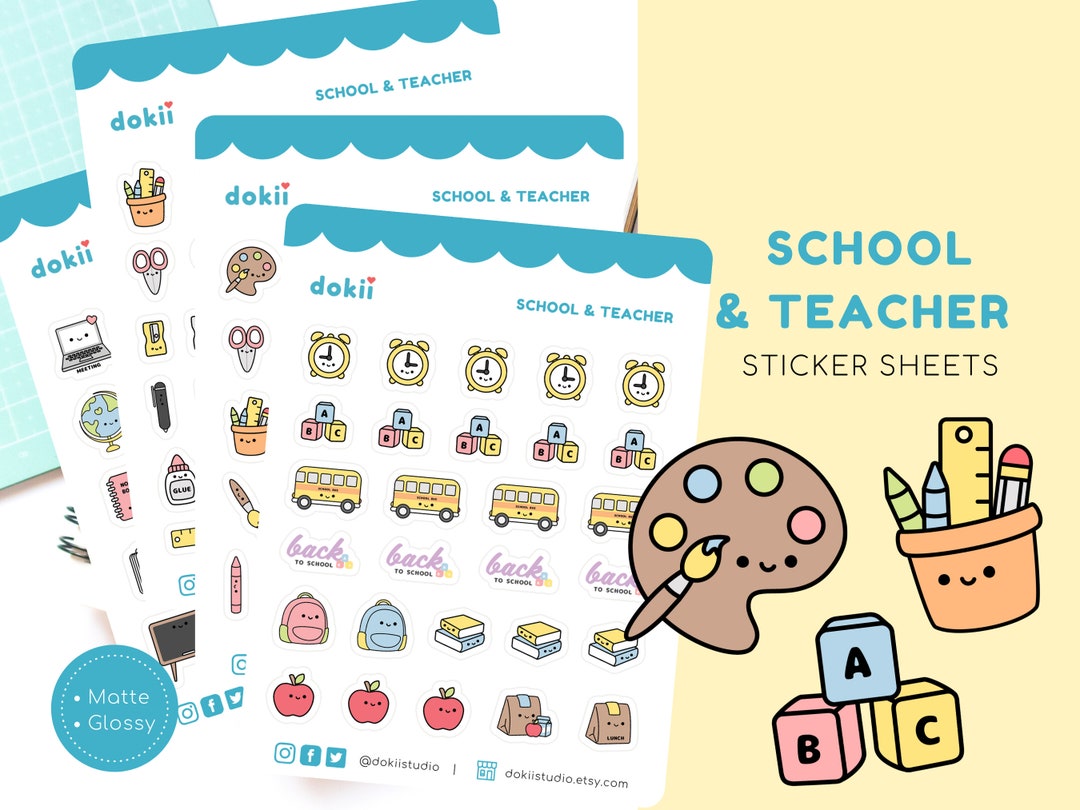 Kawaii School & Teacher Sticker Sheet | Cute Back to School Sticker ...