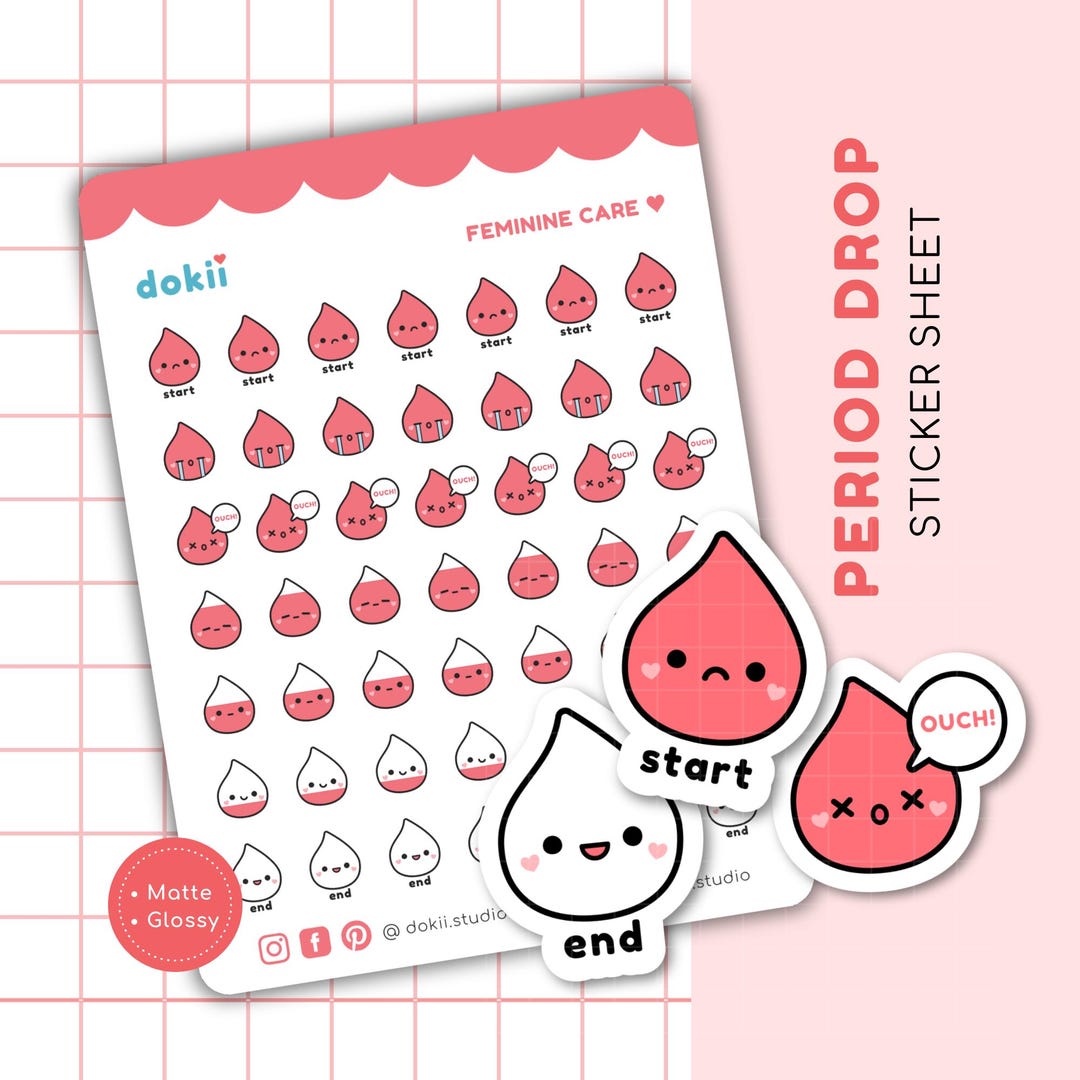 49 Period Tracker Sticker Sheet | Cute Period Planner Stickers Kawaii ...