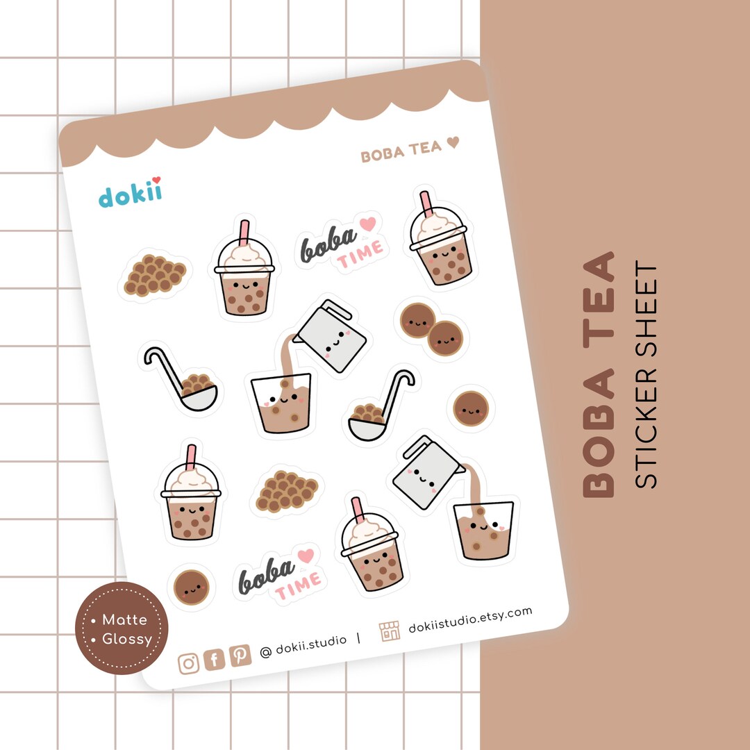Cute Boba Time Sticker Sheet | Kawaii Bubble Tea Sticker Asian Drink ...