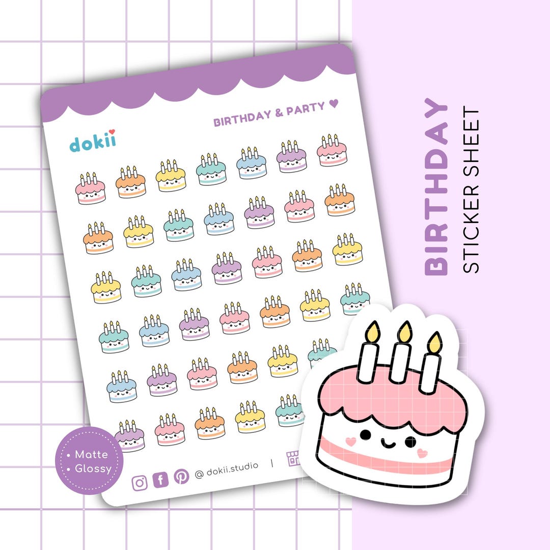 42 Mini Birthday Cake Sticker Sheet | Cute Birthday Planner Stickers ...