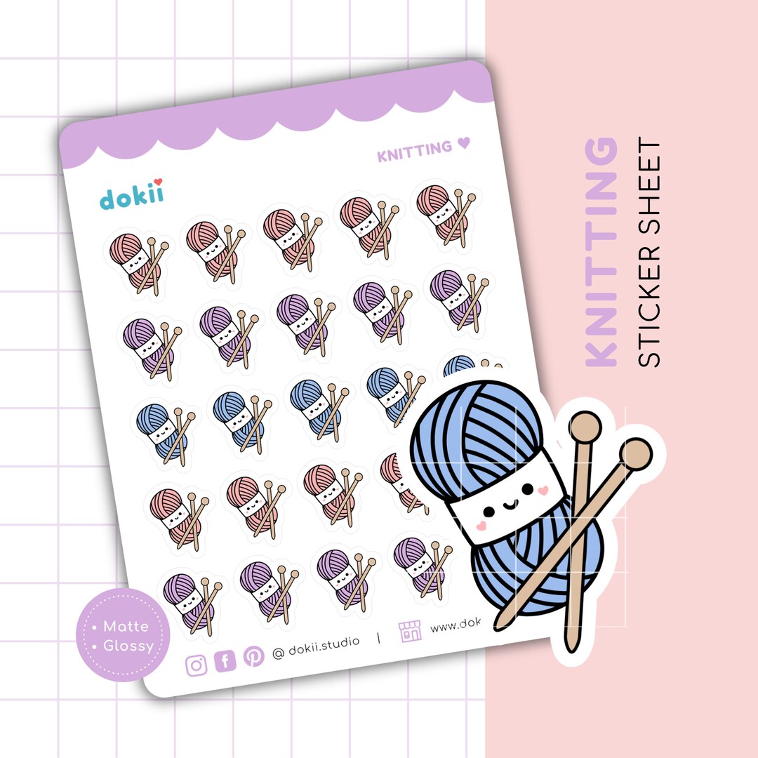 Kawaii Knitting Sticker Sheet | Cute Knitting Planner Stickers Yarn ...