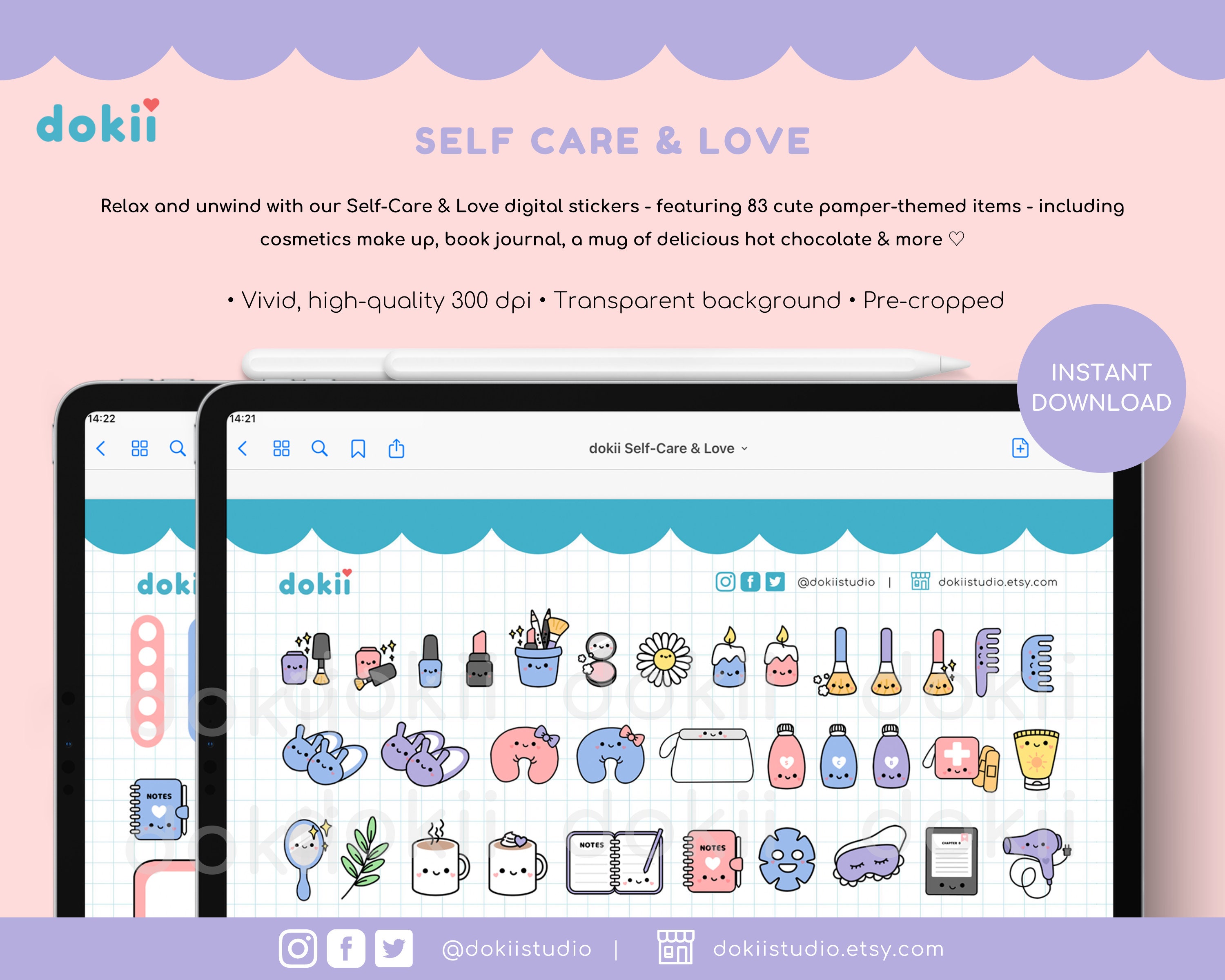Kawaii Self-care & Love Digital Stickers | 83+ Cute Aesthetic Icons ...