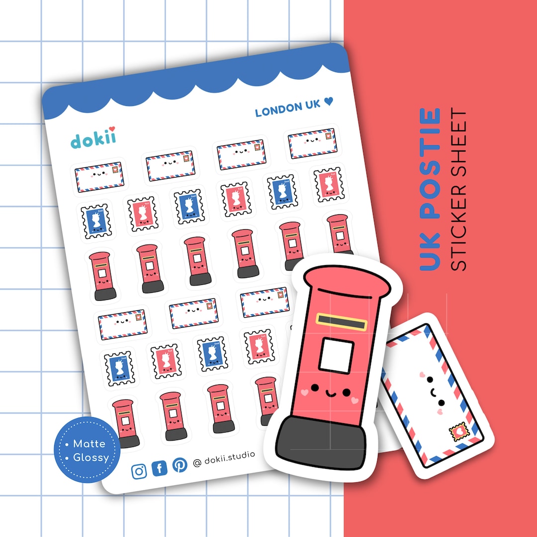 Cute Royal Mail Sticker Sheet | London Red Post Box Stickers UK Postie ...