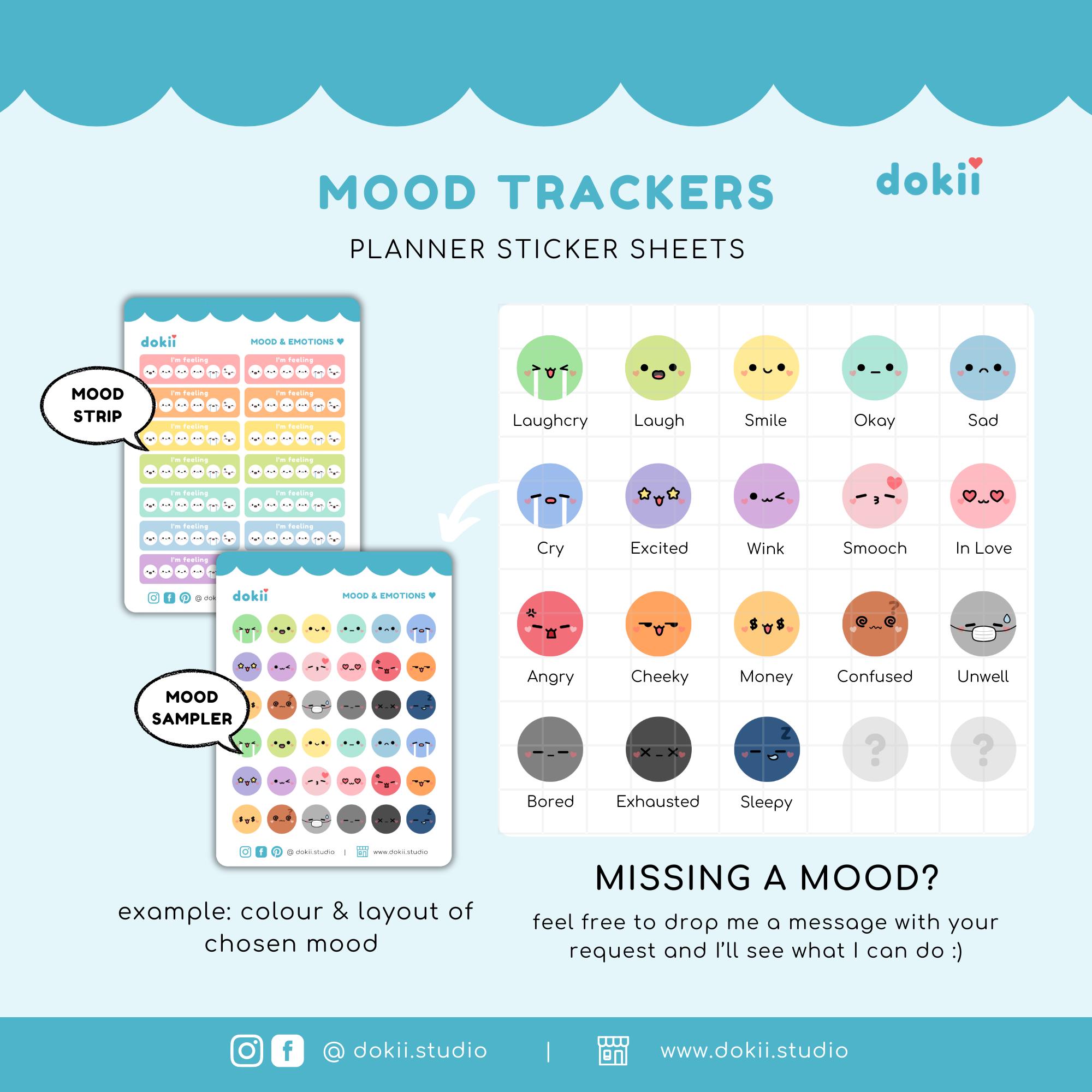 Cute Mood Tracker Sticker Sheet | Rainbow Mood Stickers Tracker Emoji ...