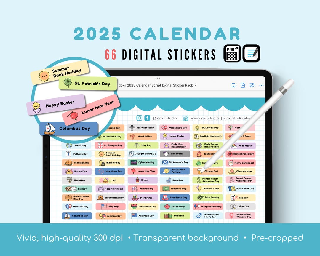 2026 Calendar Script Digital Stickers | 66 Cute Holidays Goodnotes ...