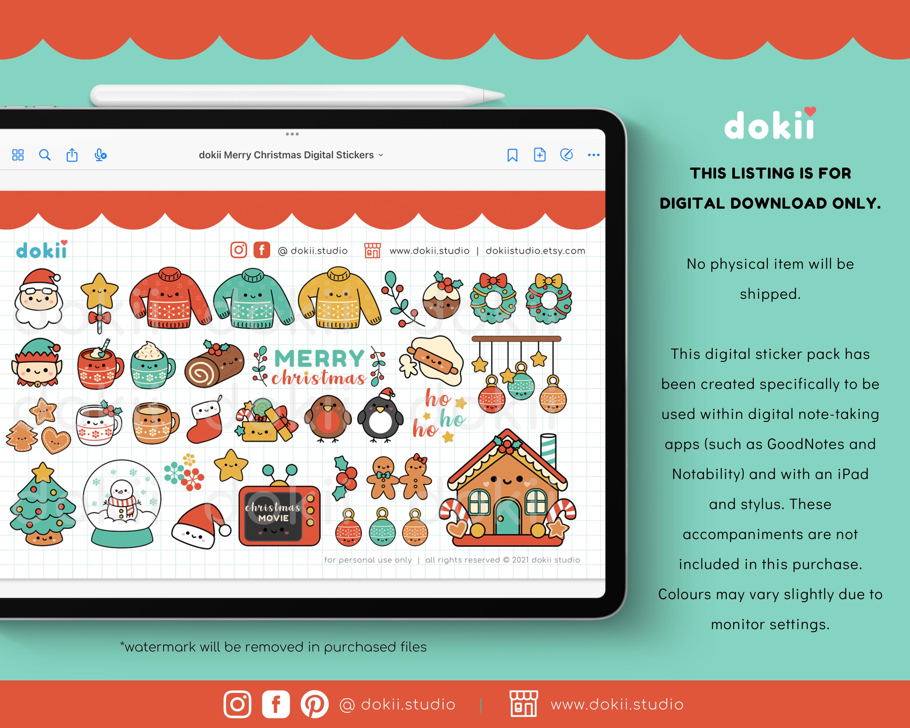 Merry Christmas Digital Sticker Bundle | 126 Cute Christmas Goodnotes ...