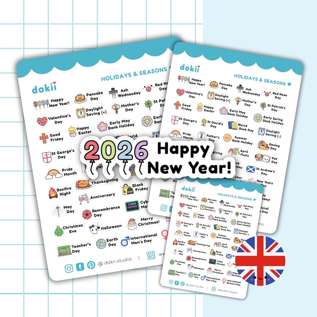 2026 UK Yearly Events Planner Stickers | 39 Cute UK Calendar Stickers ...