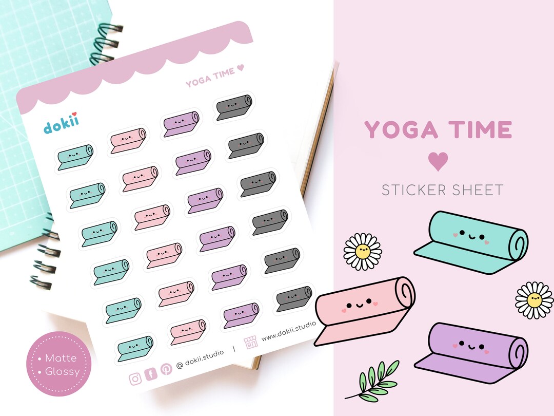 Kawaii Yoga Sticker Sheet | Cute Yoga Time Planner Stickers Meditation ...