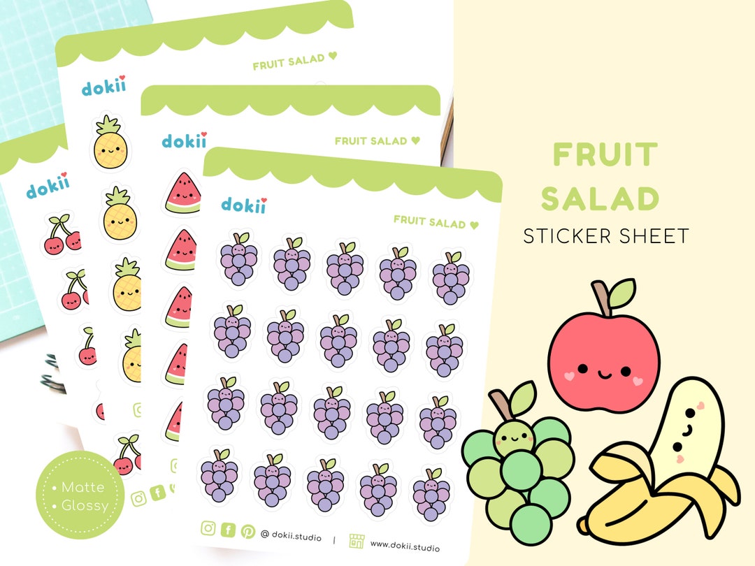 Kawaii Fruit Sticker Sheet | Cute Meal Planner Stickers Healthy Summer ...