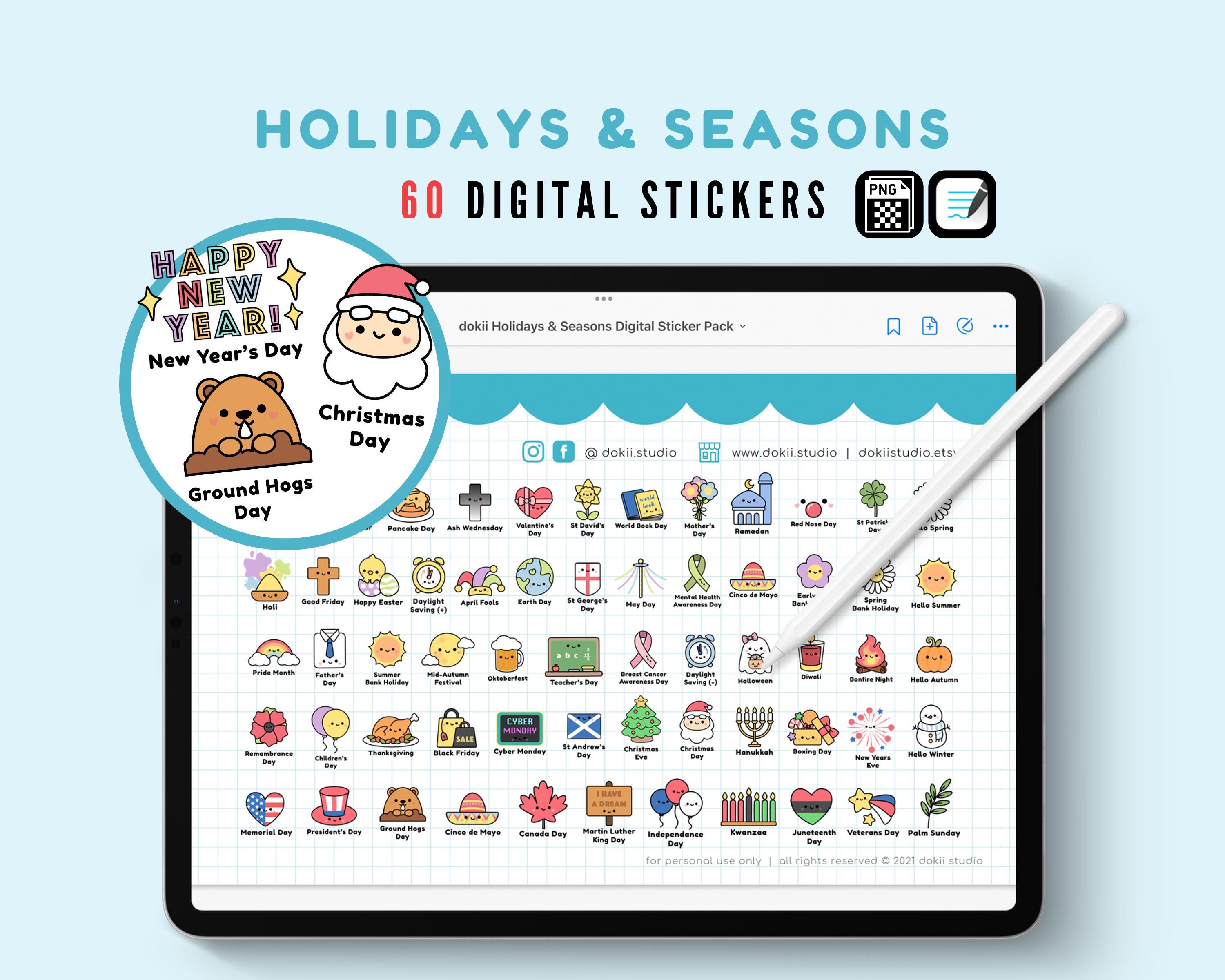 60 Global Holidays Digital Stickers 2025 | Cute UK, US Holidays ...