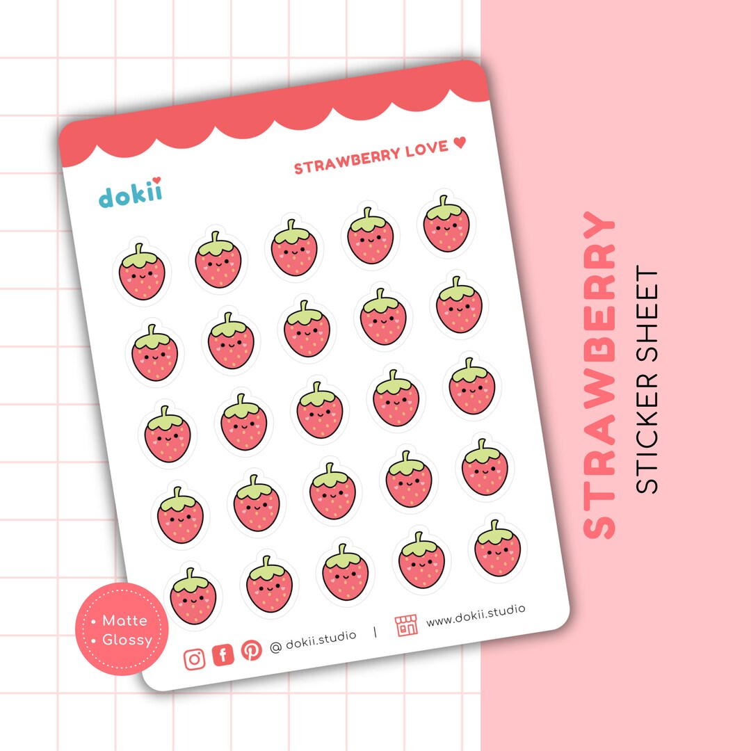 Kawaii Strawberry Sticker Sheet 25 Cute Strawberry Planner - Etsy