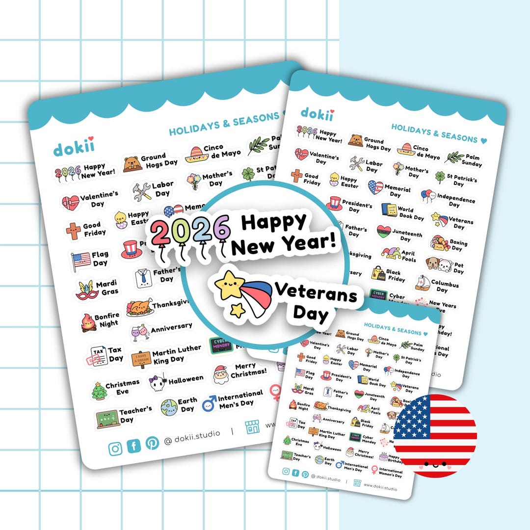 2026 USA Yearly Planner Stickers | 39 Cute US Federal Holiday Stickers ...