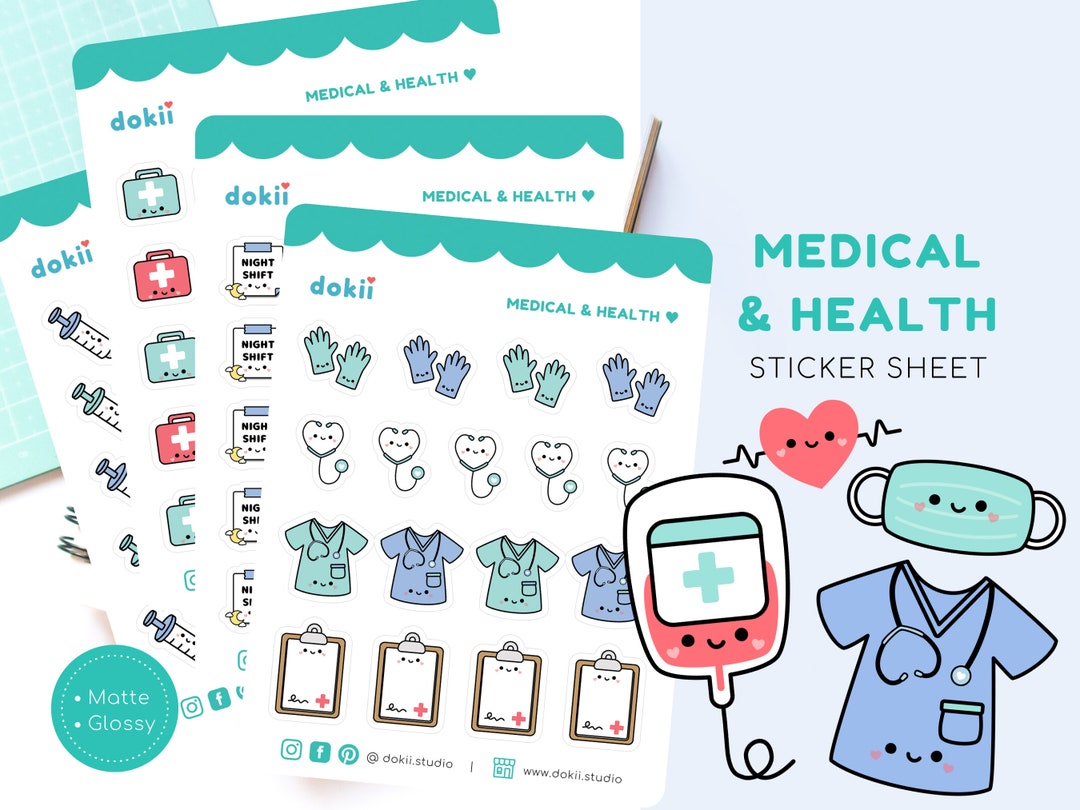 Kawaii Medical Planner Sticker Sheet | Cute Health Care Stickers Nurse ...