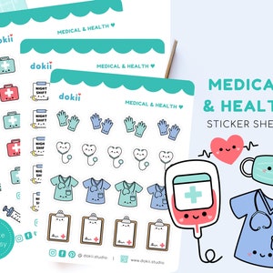 Kawaii Medical Planner Sticker Sheet | Cute Health Care Stickers Nurse ...