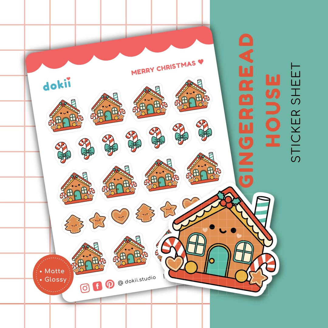 Gingerbread House Sticker Sheet | Cute Christmas Planner Stickers ...