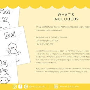 Kawaii 26 Alphabet Colouring Page, Cute A to Z Printable PDF Colouring ...